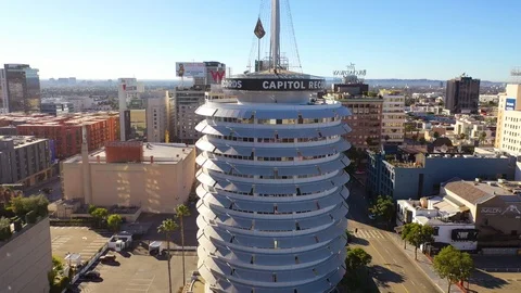 Aerial of the Capitol Records building l... | Stock Video | Pond5