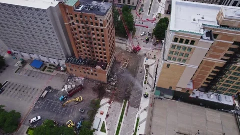 An aerial capturing the demolition of a ... | Stock Video | Pond5