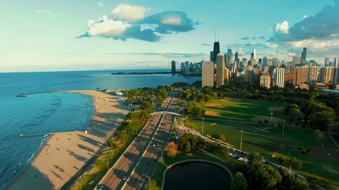 Aerial - Chicago Lakefront Downtown in S... | Stock Video | Pond5