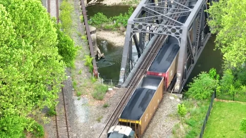 Aerial close up of train passing through... | Stock Video | Pond5