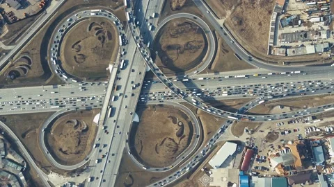 Aerial crossing of different roads, bird... | Stock Video | Pond5