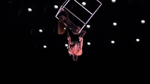 Aerial cube duo on black background perf... | Stock Video | Pond5