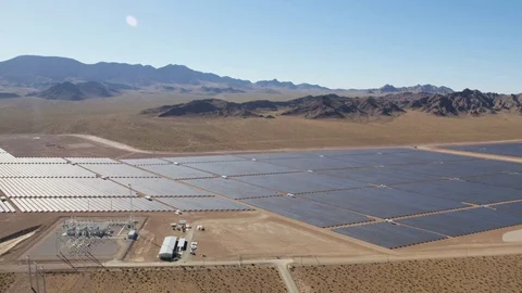 Aerial desert view Boulder Solar Project... | Stock Video | Pond5