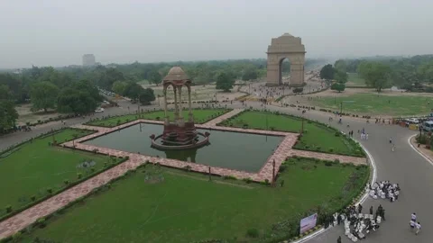 An aerial drone shot of India Gate in Ne... | Stock Video | Pond5