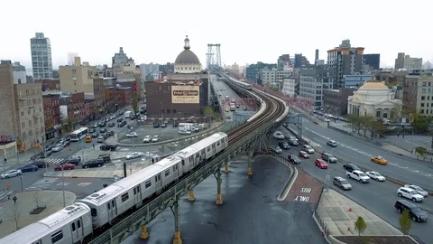 Aerial drone shot subway metro train and... | Stock Video | Pond5