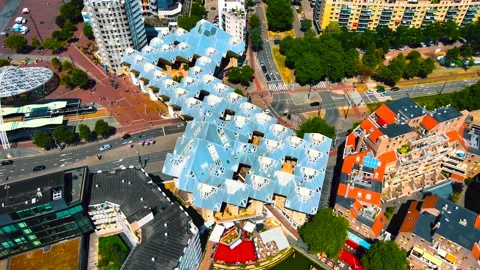 Aerial Drone for a tram under the cube h... | Stock Video | Pond5