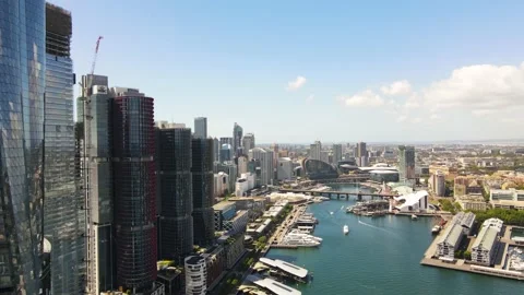 Aerial drone view of Barangaroo waterfro... | Stock Video | Pond5