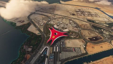 Aerial drone view of The Ferrari World. ... | Stock Video | Pond5