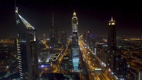Aerial drone view at night of Dubai down... | Stock Video | Pond5