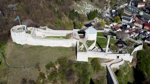 Aerial drone view of Travnik Castle. Med... | Stock Video | Pond5