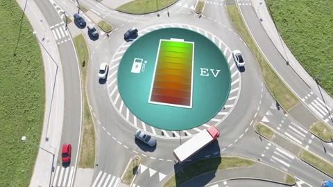 Aerial of Electric cars with animation o... | Stock Video | Pond5