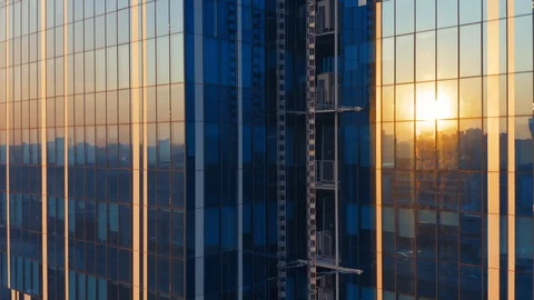 Aerial elevator shot of the modern glass... | Stock Video | Pond5