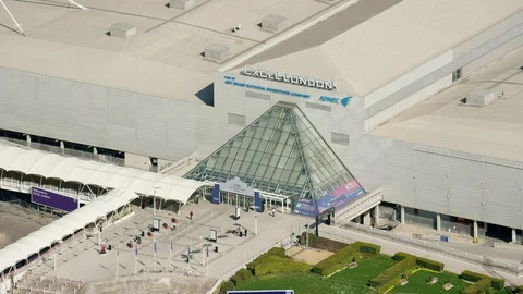 Aerial ExCel Convention centre now Coron... | Stock Video | Pond5