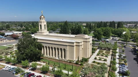Aerial Feather River Yuba City LDS templ... | Stock Video | Pond5