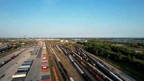 Aerial Flight over Rail Yard Heading to ... | Stock Video | Pond5