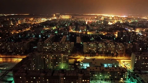 Aerial flight shot above russian night c... | Stock Video | Pond5
