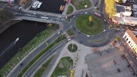 Aerial flyover bus roundabout and cruisi... | Stock Video | Pond5