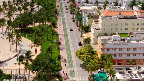 Aerial flyover Ocean Drive Miami 4k 2023... | Stock Video | Pond5