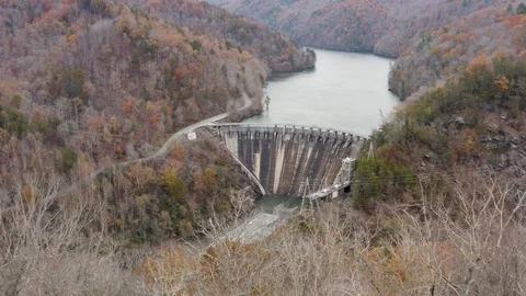 Aerial footage of the Cheoah Dam hydroel... | Stock Video | Pond5