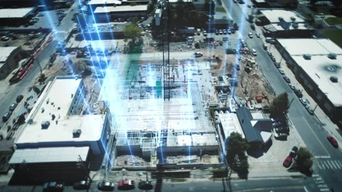Aerial Footage with VFX Concept: Buildin... | Stock Video | Pond5