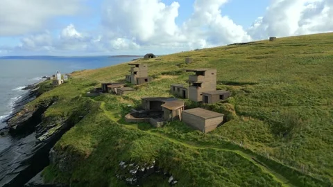 Aerial footage of WW2 battery at Balfour... | Stock Video | Pond5