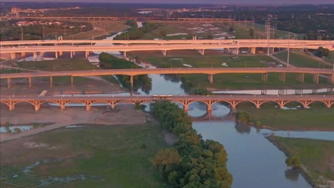 Aerial: Freeway bridges crossing the Tri... | Stock Video | Pond5