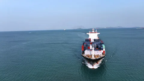 Aerial in front view of cargo ship carry... | Stock Video | Pond5