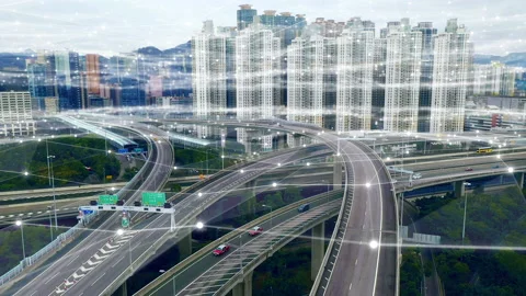 Aerial grid connection of smart city, da... | Stock Video | Pond5