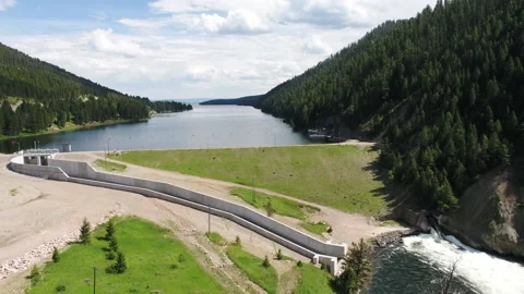 Aerial of Hebgen Lake dam with the lake ... | Stock Video | Pond5