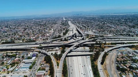 Aerial of highways in Los Angeles, urban... | Stock Video | Pond5
