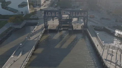 Aerial Hunters Point Gantry Plaza State ... | Stock Video | Pond5