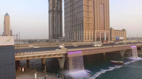 Aerial. Illuminated Waterfall at the She... | Stock Video | Pond5