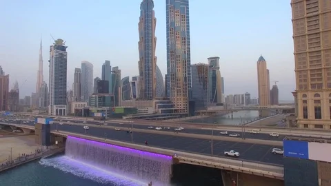 Aerial. Illuminated Waterfall at the She... | Stock Video | Pond5