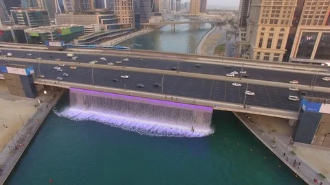 Aerial. Illuminated Waterfall at the She... | Stock Video | Pond5