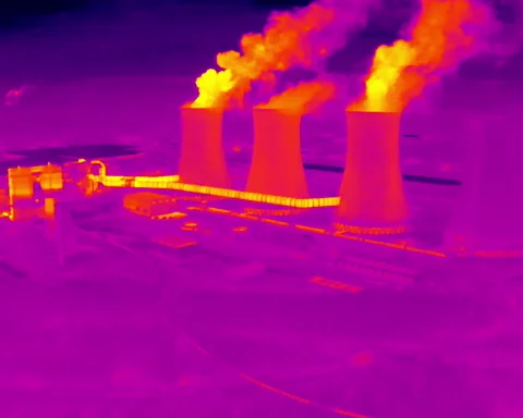 Aerial infrared thermal view of power pl... | Stock Video | Pond5