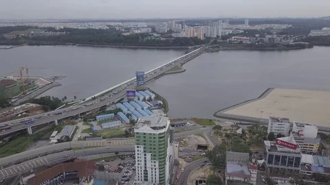 Aerial Johor Singapore causeway with vie... | Stock Video | Pond5