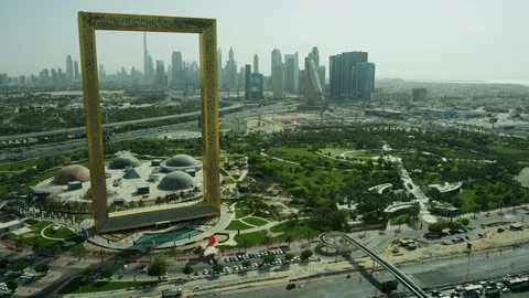 Aerial landmark view Dubai Frame Zabeel ... | Stock Video | Pond5