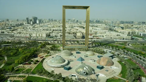 Aerial landmark view Dubai Frame Zabeel ... | Stock Video | Pond5