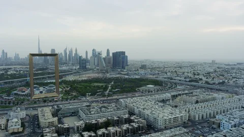 Aerial landmark view Dubai Frame Zabeel ... | Stock Video | Pond5