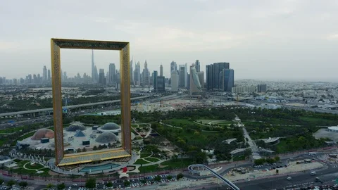 Aerial landmark view Dubai Frame Zabeel ... | Stock Video | Pond5