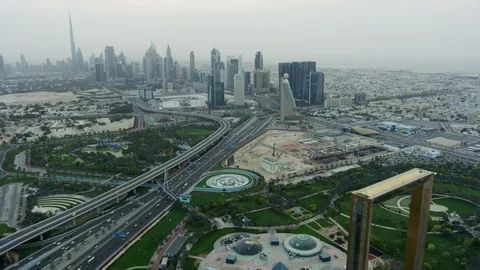 Aerial landmark view Dubai Frame Zabeel ... | Stock Video | Pond5