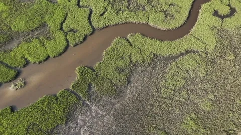 Aerial landscape looking down on natural... | Stock Video | Pond5
