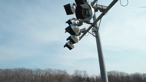 Aerial with light towers of a football s... | Stock Video | Pond5