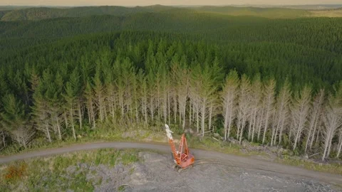 Aerial: logging Cable Line Grapple crane... | Stock Video | Pond5