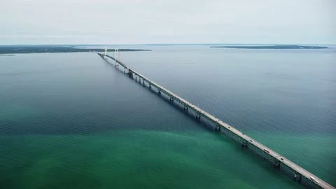 Aerial Mackinac Bridge with undulating w... | Stock Video | Pond5
