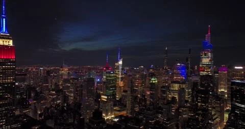 Aerial Manhattan Building Lights Dark Ni... | Stock Video | Pond5