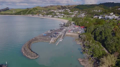 Aerial: maraetai beach, Auckland, New Ze... | Stock Video | Pond5