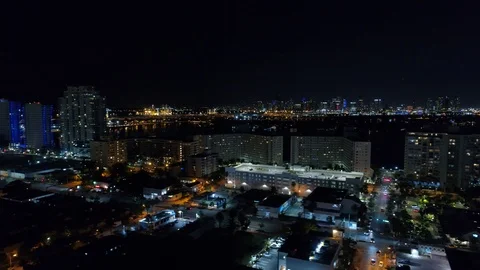 Aerial Miami Beach at night 4k drone foo... | Stock Video | Pond5