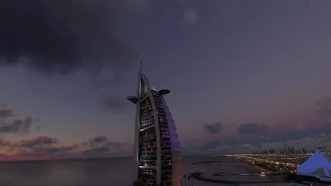 Aerial night view of the Burj Al Arab ho... | Stock Video | Pond5