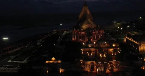 Aerial night view of Somnath mandir. Mos... | Stock Video | Pond5